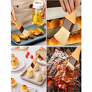 Pastry brush,Basting brush for Cooking,Natural Bristle BBQ Brush for Oil & Sauce,Wooden Handle Food Brush for Baking,Easy Clean Butter Brush,Durable Kitchen Culinary Utensil (1", 1 1/2 Inch,3 Pack)