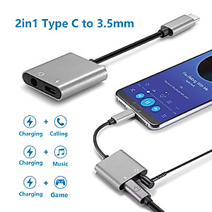 PEPPER JOBS USB-C to 3.5 mm Headphone Jack Adapter 2-in-1 USB-C to AUX Adapter with Fast Charging, Compatible with Samsung Galaxy S21 Series and More (C2PDA)