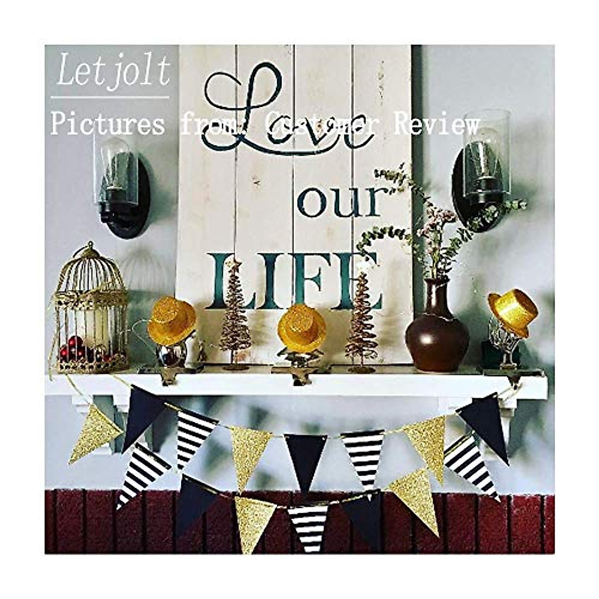 Gold Black Triangle Banner Decorations Bunting Signs for Graduation Flags Decoration Birthday Gatsby Party Nursery Classroom Anniversary Decor Golden New Year Supplies 15pcs 10 Feet (Golden Black Striped)