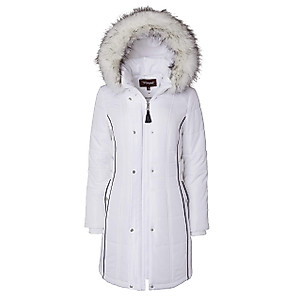 Women's Long Down Alternative Puffer Coat Detachable Plush Lined Fur Trim Hood - White (2X)