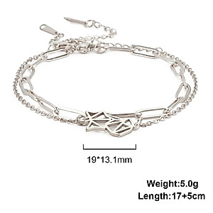 EUEAVAN Cute Animal Fox Pendant Layered Bracelet Charm Simple Creative Nine-tailed Fox Jewelry Girl Woman Girlfriend (Silver Fox)