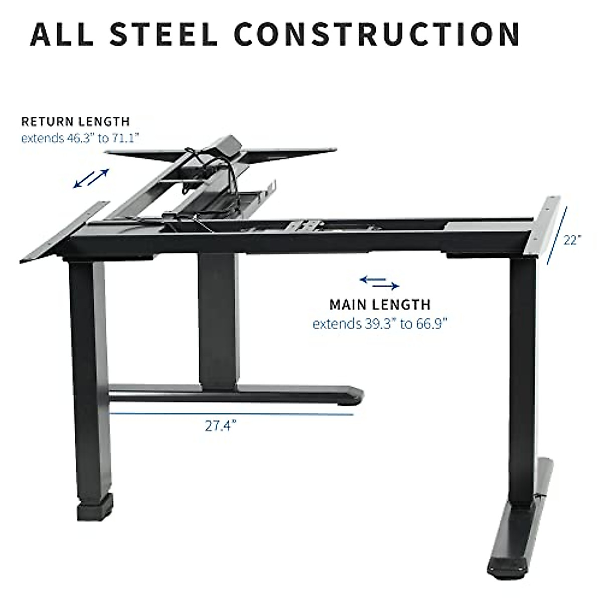 VIVO Electric Motor Sit Standing Height Adjustable Corner 3 Leg Desk Frame, Frame Only, Sit Stand Ergonomic L Frame, DESK-V133E