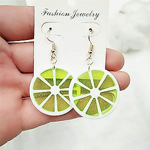 COLORFUL BLING Lemon Acrylic Dangle Earrings Fruit Earrings For Women - Green