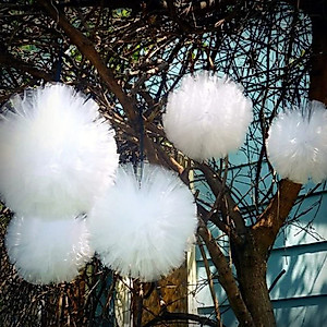 ADESIGNSTORE White Princess canopy with two tulle 9" pom poms set - Baby Crib Bed Mosquito net Reading Nook - Princess House Castle Bed Hanging Sheer Canopy 10 Layers