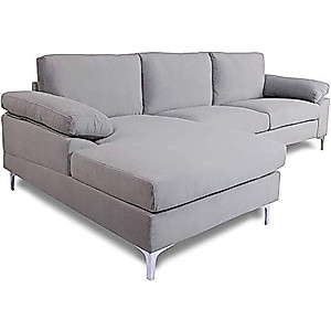 Restar Sectional Couch Left-Hand Facing, L-Shaped Couch for Family Living Room, Modern Large Velvet Sectional Sofa with an Extra-Wide Chaise Lounge (Light Grey)