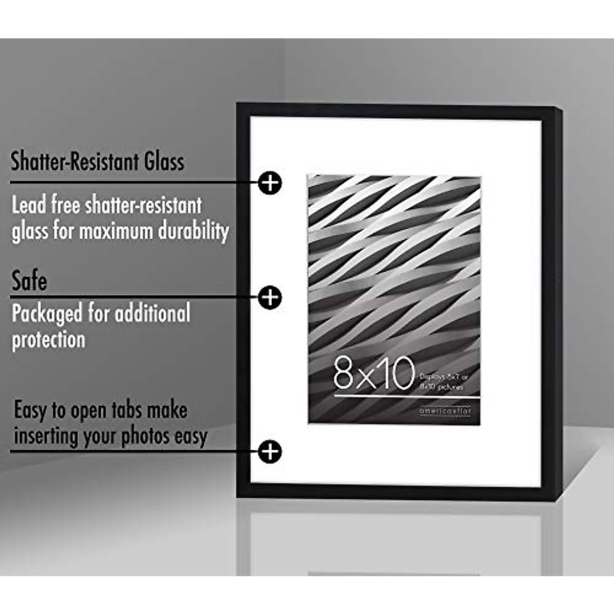Americanflat 8x10 Picture Frame in Black - Thin Border 5x7 Picture Frame with Mat or 8x10 Frame Without Mat - Shatter Resistant Glass - Horizontal and Vertical Formats for Wall and Tabletop