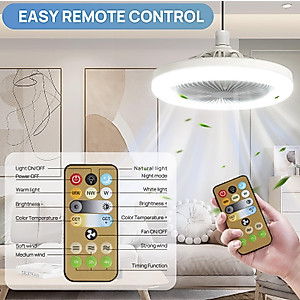 Socket Fan Light With Remote 10", Fan With Light 2,400 Lumen/6,500 Kelvin, Infinitely Adjustable, Light Socket Fan For Small Spaces Damp/Ventless, Need Ventilation & Airflow to Dry