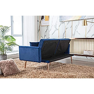 Convertible Foldable futon Sofa Bed with Adjustable backrest, Double Sofa Bed, Sturdy Metal Frame for Compact Living Spaces, Apartments, dorms, lounges, Blue Velvet