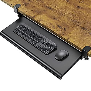 HUANUO Keyboard Tray Under Desk, Ergonomic Large Keyboard Tray with C Clamp, Updated Metal Slide Rail Keyboard Tray Mouse Tray, Pull Out Platform Computer Drawer for Typing, 27.5" W x 12.2" D, Black