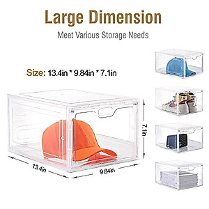 INSTY Hat Organizer Box for Baseball Caps, 4 Pack Plastic Hat Storage Containers, Clear Hat Box for Hat Display, Stackable Dust Proof Hat Rack With Magnetic Door, Easy to Assemble Hat Holder