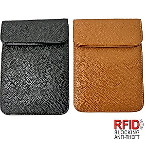 Leather Faraday Bag RFID Cell Phone Signal Blocking/Jammer Pouch Bag Anti-Spying/Tracking/Radiation GPS Shielding Passport Sleeve/Wallet Case,Car Key FOB