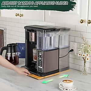 ANBOXIT Bamboo Appliance Slider, Sliding Tray for Coffee Maker, Kitchen Countertop Appliance Rolling Tray, Coffee Pot Slider Tray with Rubber Wheels, Wide - Small (10"D x 12"W)