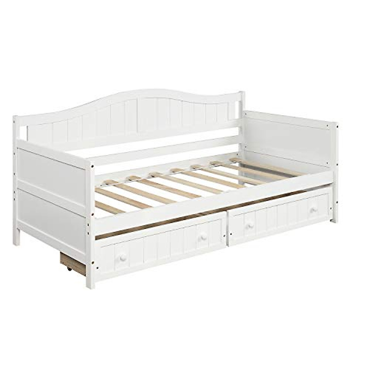 DHHU Wood Platform Bed/Twin Wooden Daybed with 2 Drawers/Wood Slat Support/White