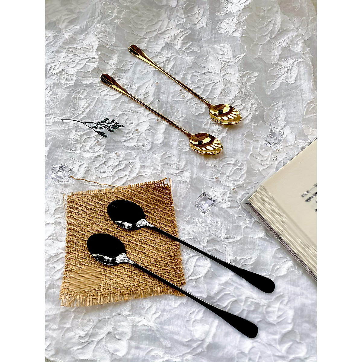 M.S. Long-handled ice tea spoon, cocktail stir spoons, stainless steel coffee spoons, ice cream scoop Set of 5(purple,7.68inch)