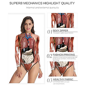 Sister Amy Womens Long Sleeve Printed Zipper Surfing One Piece Swimsuit Bathing Suit D-Human Internal Organs L/XL