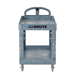 Rubbermaid Commercial Products Brute Heavy Duty 2-Shelf Utility/Service Cart, Medium, Lipped Shelves, Ergonomic Handle, 500 lbs. Capacity, Gray, for Warehouse/Garage/Cleaning/Maintenance/Stadiums