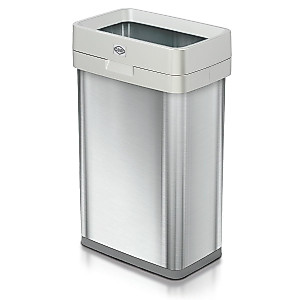 Clorox 13 Gallon Trash Can - 50L Slim Open Top Garbage Bin for Commercial Spaces, Kitchen, Office - Narrow Rectangular Stainless Steel Body with Hinged Rim and Odor Protection