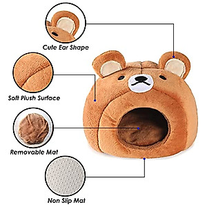 PIXRIY Guinea Pig Cave Bed, Small Animal Washable Cage Accessories Pet Hideout Bed House Anti-Slip for Hamsters,Chinchilla and Hedgehogs (Bear)