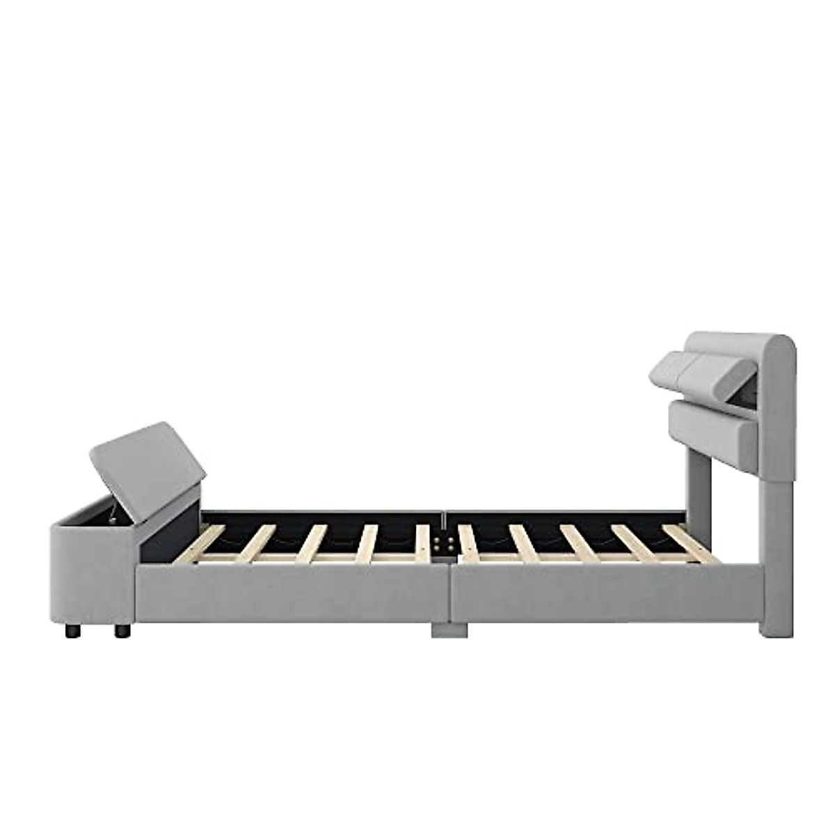 DEYOBED Queen Size Upholstered Platform Bed Frame Bedroom Furniture with Trundle and 2 Storage Drawers - No Box Spring Needed