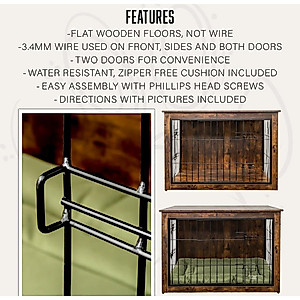 Ablissa Wooden Dog Crate with Waterproof Cushion, Modern Dog Crate Furniture Table, Indoor Dog Kennel with Double-Doors, Strong & Sturdy Dog House, Dog Cage for Small, Medium & Large Dogs