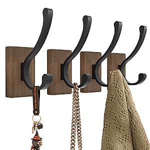 bussdis Wood Wall Hooks for Hanging - 4 Pack Hooks Wall Mounted, Wooden Rustic Farmhouse Heavy Duty Towel Hooks, Hooks for Coats, Towel, Hat, Keys, Purse, Bag and Robe