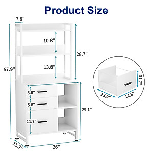 Pipleo 3-Drawer File Cabinet, Vertical Filing Cabinets for Home Office Organization, Stylish Office Shelves and Bookshelf with Drawers - A4 and Letter Size Compatible (White)