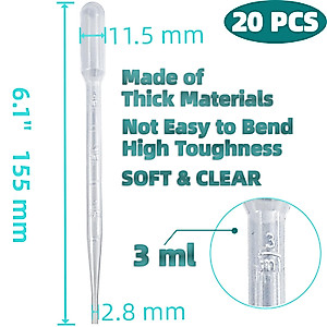 Zkupanx 20 PCS 3ml Dropper Pipettes - Disposable Pipettes Dropper for Accurate Liquid Transfer, Perfect for Essential Oils, Resin, Crafts, Labs, Kids Activities - Plastic Pipette, Droppers