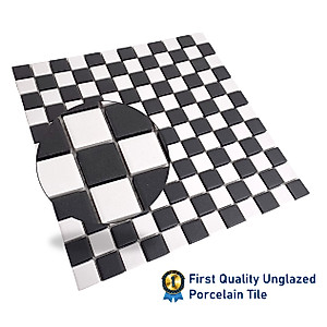 TDPW-UGBW1X1-400 Black Greyish Charcoal & White Checkered Unglazed Porcelain 7/8 Inch Square Mosaic Tile for Bathroom Floors, Walls, Kitchen Backsplash and Pool (Not Peel and Stick) - Box of 5 Sheets