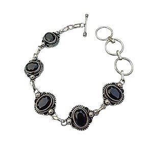 Black Onyx Bracelet, 925 Sterling Silver, Boho Style, Charm Bracelet, Oval Gemstone Silver Bracelets, Mermaids Gifts, Unique Jewelry, Engagement Jewelry, Handmade Bracelet, Wedding Gifts