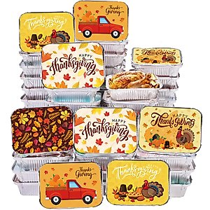 50Pcs Thanksgiving Take Home Containers Aluminum Food Containers with Lids Autumn Leftover Disposable Fall Hosting Essentials Party Favor Baking Cake Pans for Cooking,Heating,Roasting,BBQ 7.3x5.3 Inch