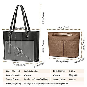 S-ZONE Women Vintage Genuine Leather Tote Bag Shoulder Purses with Removable Canvas Pouch