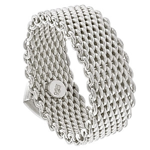 Sterling Silver Heavy Mesh Ring w/Heart Handmade 5/16 inch wide, size 10