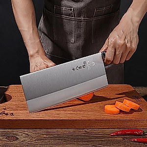 SHI BA ZI ZUO Kitchen Knife Professional Chef Knife Stainless Steel Vegetable Knife Safe Non-stick Finish Blade with Anti-slip Wooden Handle (9 inch)