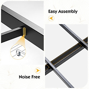 LUXOAK Full Farmhouse Bed Frame with Bookcase Headboard and 4 Drawers, LED Storage Bed with Charging Station & Linen Upholstered, No Box Spring Needed, Distressed White