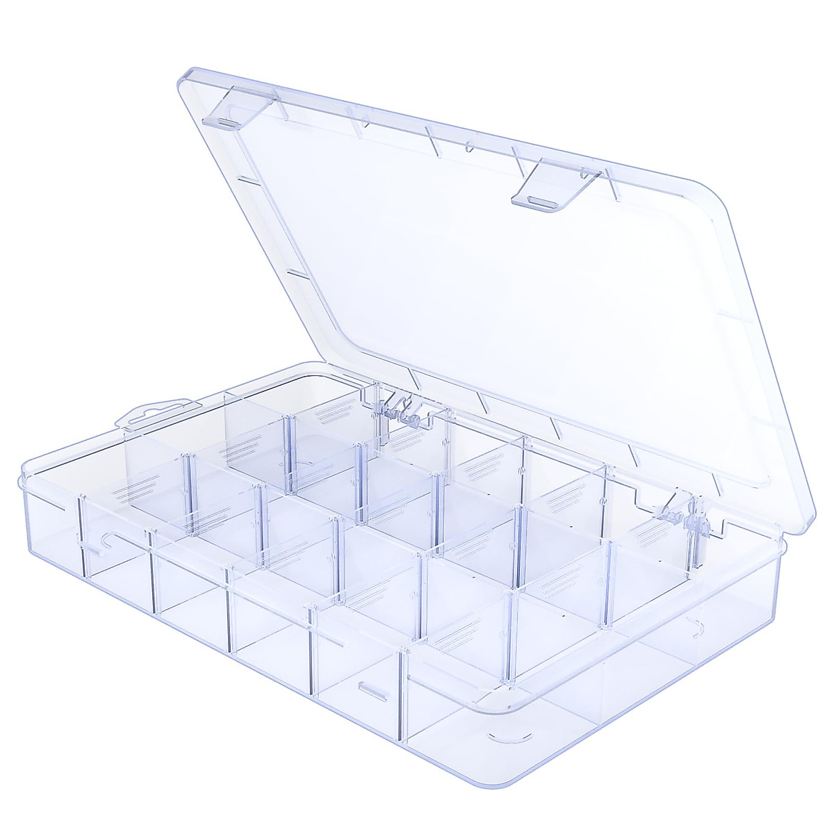 YUGOOD Large Clear Organizer Box,18 Grids Tackle Box Organizer with Removable Dividers for Fishing Hook,Bead Organizer Box,Plastic Storage Containers for Small Parts,Crafts (Size10.8 x 7.7 x 1.7in)