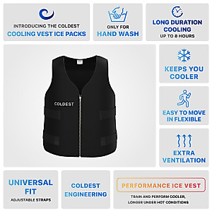 Coldest Cooling Vest - Adjustable Vest Jacket for Hot Weather, Reusable Ice packs, Ice Vest for Men & Women for Cycling, Running, Athletes