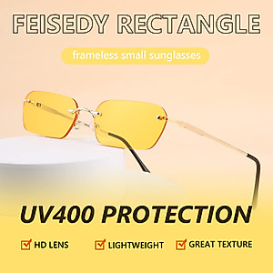 FEISEDY Rimless Sunglasses Y2K Sunglasses Retro Small Narrow Clear Eyewear Vintage Rectangle Sunglasses for Women Men B2643