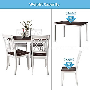 Merax Dining Table Set, Dining Room Set for 4, Kitchen Table Sets, Wood Dining Table and Chairs Set, Dining Set for Dining Room/Kitchen Room/Small Spaces, Cherry+White