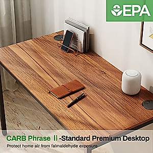 DESIGNA 47 inch Teak Home Office Computer Desk, Modern Simple Sturdy Work Study Writing PC Gaming Table for Large Spaces Adult Teens Kids Bedroom Kitchen Dinning Room Corner with Black Metal Frame