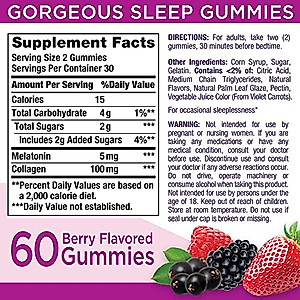 Nature's Bounty Optimal Solutions Gorgeous Sleep Melatonin 5mg Gummies with Collagen, Assorted Fruit Flavors, 60 Count (Pack of 2)
