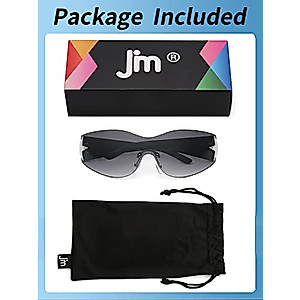 JM Rimless Y2K Sunglasses for Women Men, Oversized Trendy Shield Wrap Around Shades Green/Gradient Grey