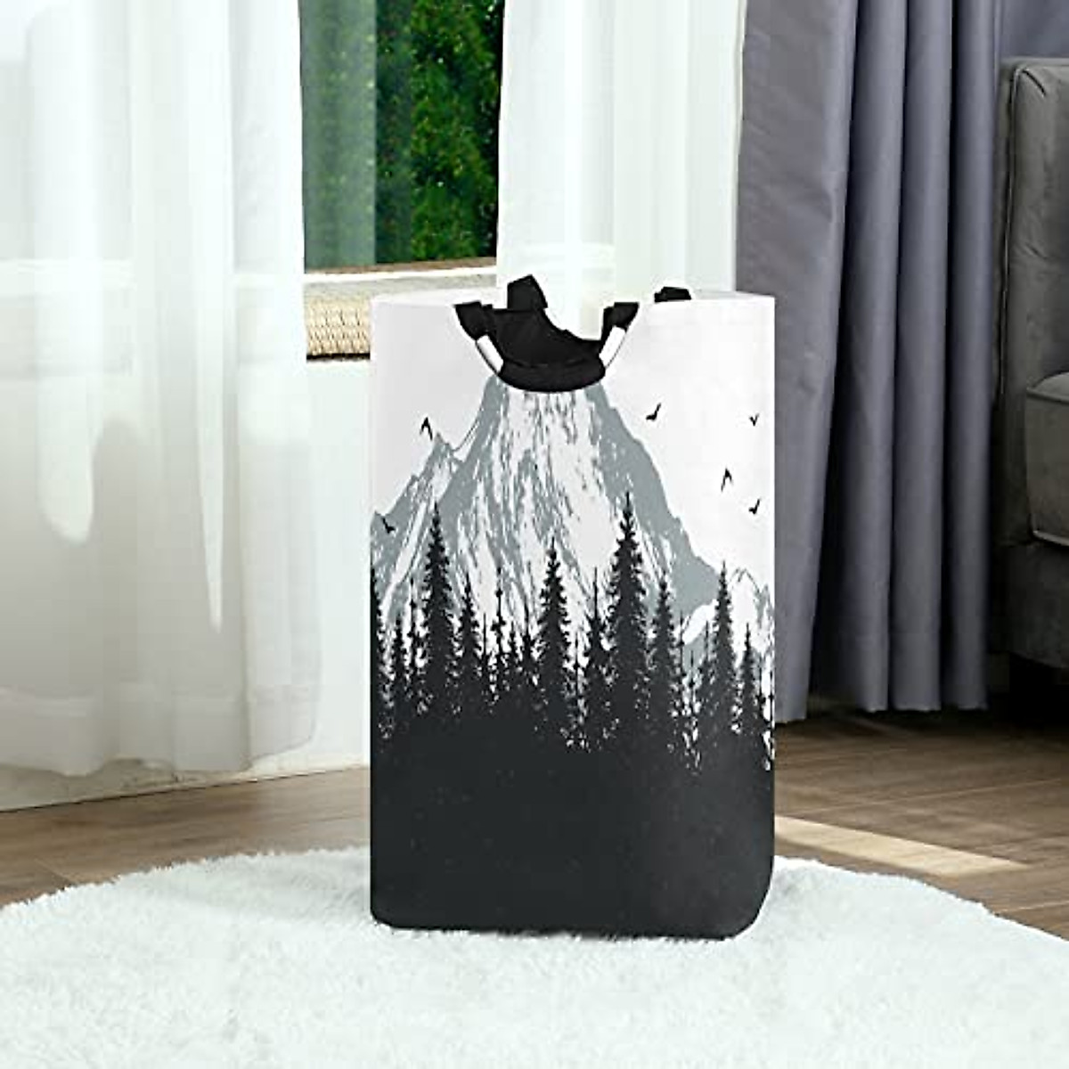 xigua Nature Mountains and Forest Laundry Basket Waterproof Clothes Hamper Collapsible Durable Dirty Clothes Large Storage Laundry Organizer