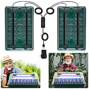 Saillong 2 Packs Seed Starter Tray with Grow Light High Dome Seed Germination Kit 80 Cells with 4 LED Grow Lights Seedling Starter Kit with Smart Timer and 3 Modes for Home Gardeners, Greenhouse