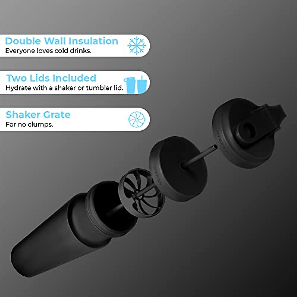 HydroJug Shaker Cup 24oz - Perfect For Protein Shakes, Pre-Workout Drinks, Iced Coffee - Easy Blending, Double Insulated, Cup Holder Compatible, BPA Free - Keeps Temp For Hours