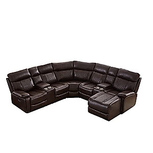 DHHU Living Room Leather Motion Sectional Sofa, PU L Shape Symmertrical Cup Holder and Storage Box, Leathaire Corner Couches Modern Reclining Sofá, Brown