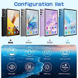 10.1In 2 in 1 Android Tablet, LCD FHD Touch Screen, 4GB RAM 64GB ROM Octa Core, 5G WiFi, BT5.0, 4G Calling, 8MP 13MP Dual Camera, 8800mAh, with Case Keyboard (US Plug)