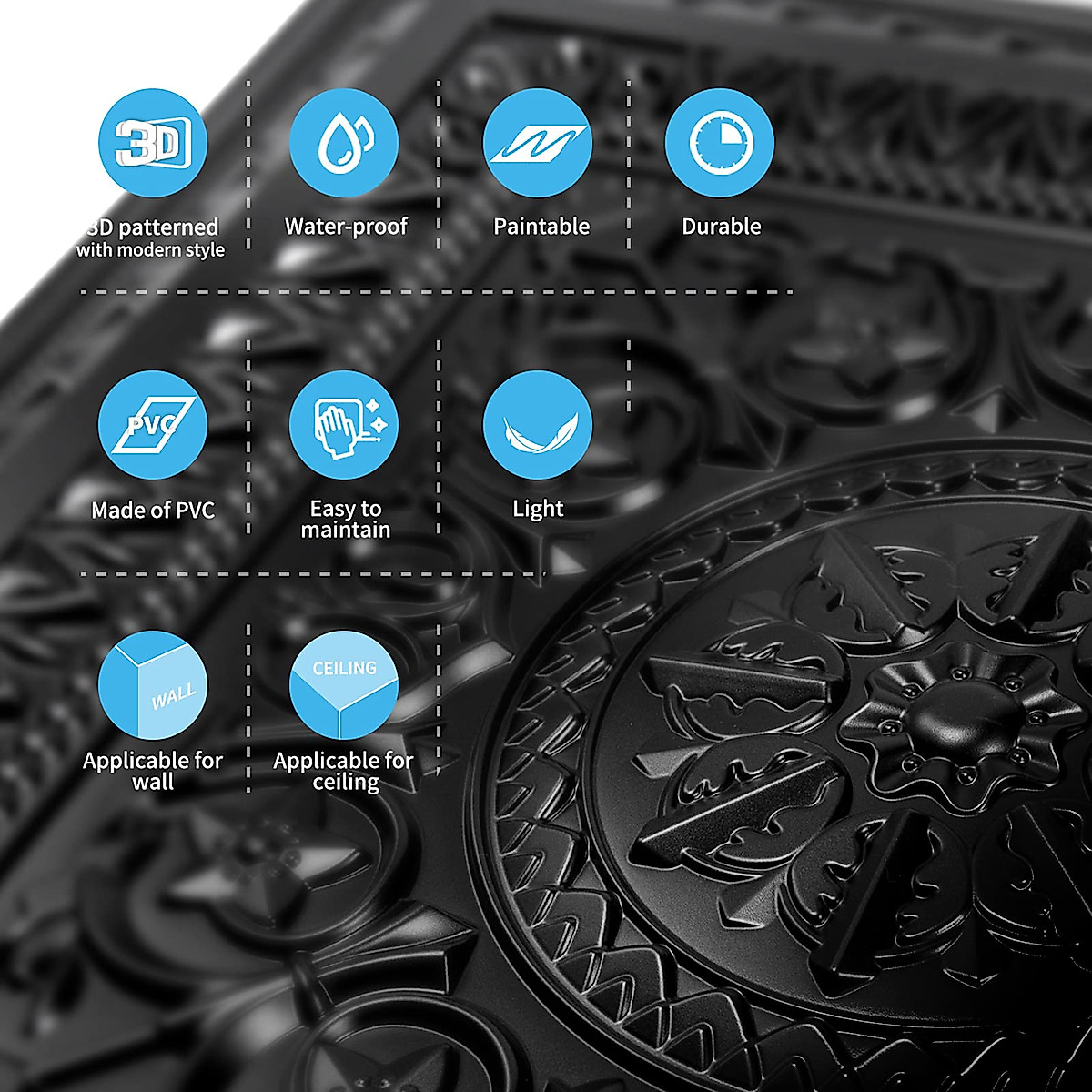 Art3d Drop Ceiling Tiles, Glue up Ceiling Tiles, 2'x2' Plastic Sheet in Black (12-Pack, 48 Sq.ft)