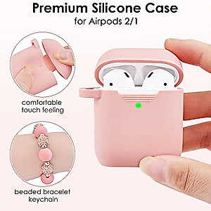 Filoto Airpods Case, Cute Apple Airpod 2nd 1st Generation Cover for Women Girls, Silicone Protective Airpods 2/1 Case with Bling Bracelet Keychain (Bling Pink)