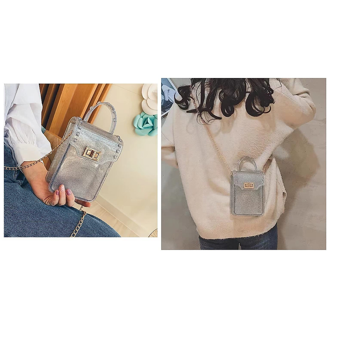 MIFORINES Jelly Crossbody Cell Phone wallets Shoulder Purses Handbag for Women (Silver)