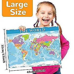 Educational Placemats for Kids Set of 8 World Map Placemat Non Slip Washable Eat Table Mat USA, Europe, Asia, Africa, South America, Central America, Canada Maps for Primary School Dining Table
